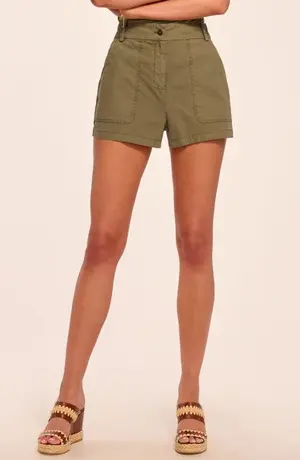Ramy Brook Hilary Stretch Cotton Canvas Shorts - Safari Green