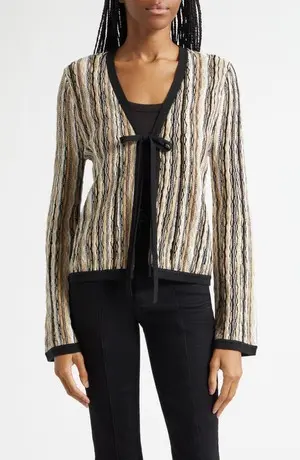 Ramy Brook Daniela Stripe Cardigan Black Combo Stripe