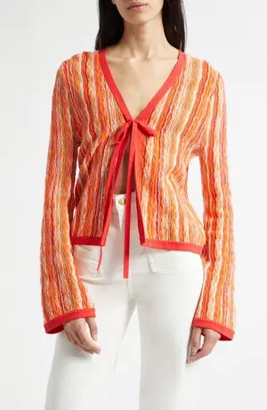 Ramy Brook Daniela Stripe Cardigan - Crimson Combo Stripe