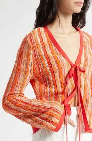Ramy Brook Daniela Stripe Cardigan - Crimson Combo Stripe