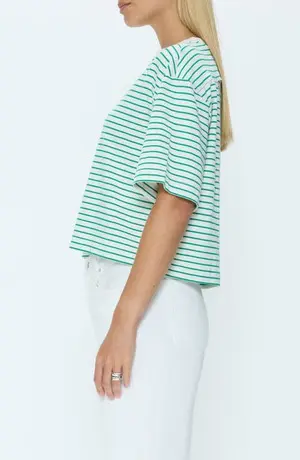 PISTOLA Mae Stripe Boxy Crop T-shirt - Vert Stripe