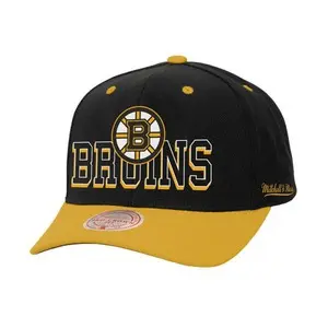 Mitchell & Ness Gold Boston Bruins Backside Script 2-tone Pro Crown Adjustable Hat - Black