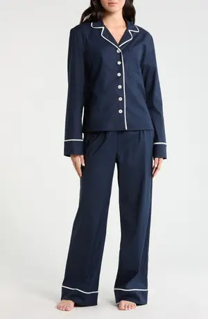 REFORMATION Coco Piped Stretch Cotton Pajamas - Midnight