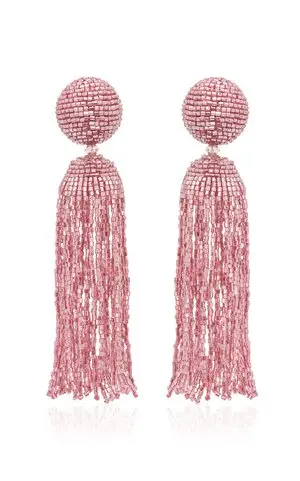 Oscar De La Renta Metallic Beaded Tassel Earrings - Pink