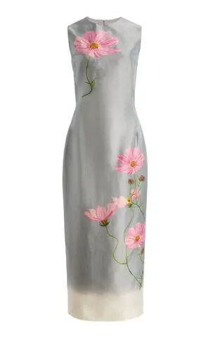 Oscar De La Renta Cosmos Mikado Midi Dress - Grey