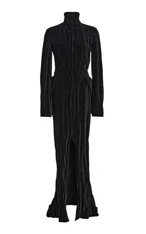 COLLEEN ALLEN Tailored Velvet Bustle Maxi Dress - Black
