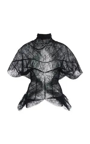 COLLEEN ALLEN Draped Lace-tulle Ruffle Blouse - Black