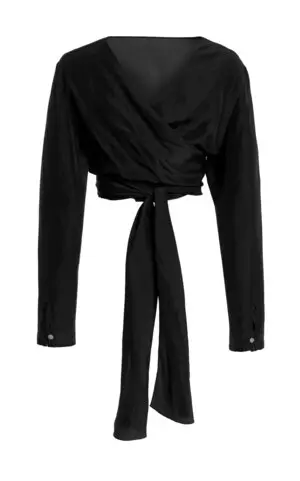 COLLEEN ALLEN Reverse Wrap Silk Habotai Blouse - Black