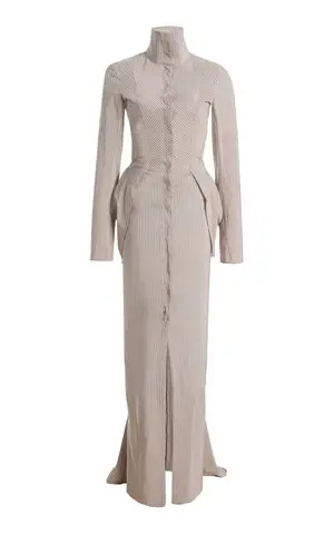 COLLEEN ALLEN Tailored Cotton-silk Bustle Maxi Dress - Multi