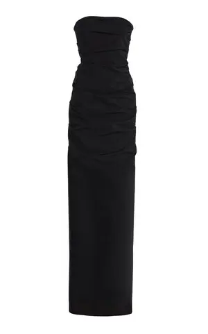COLLEEN ALLEN Strapless Gathered Wool Maxi Dress