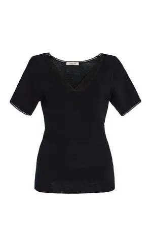 COLLEEN ALLEN Lace V-Neck Merino Wool Tee