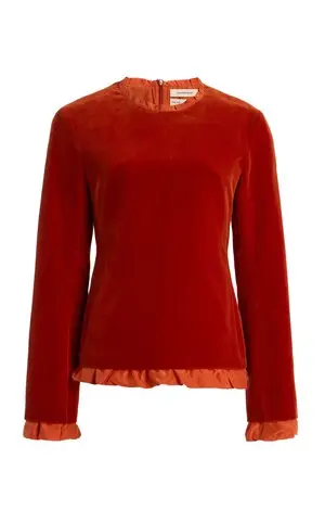 COLLEEN ALLEN Cotton Velvet Crewneck Shirt - Orange