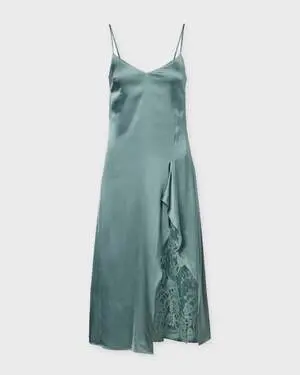 Acne Studios Satin Slip Dress With Lace Detail - Sage