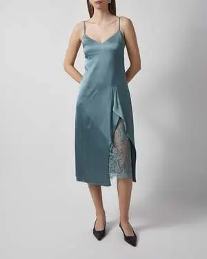 Acne Studios Satin Slip Dress With Lace Detail - Sage