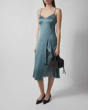 Acne Studios Satin Slip Dress With Lace Detail - Sage