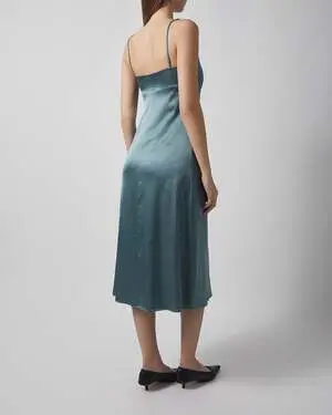 Acne Studios Satin Slip Dress With Lace Detail - Sage