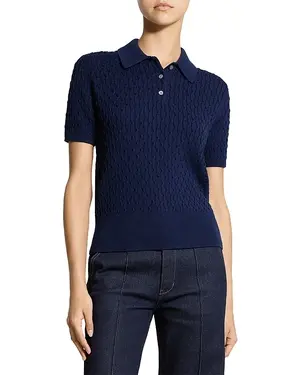 Theory Cable Knit Polo Shirt - Navy