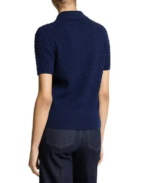 Theory Cable Knit Polo Shirt - Navy