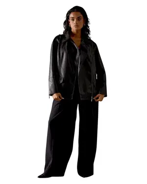 WAREHOUSE Oversized Whipstitch Leather Look Jacket - Black