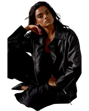 WAREHOUSE Oversized Whipstitch Leather Look Jacket - Black