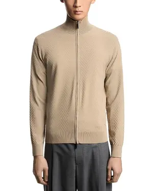 Emporio Armani Zip Cardigan Sweater - Solid Beige