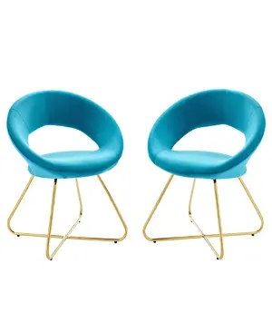 MODWAY Nouvelle Performance Velvet Dining Chair, Set Of 2 - Gold Blue