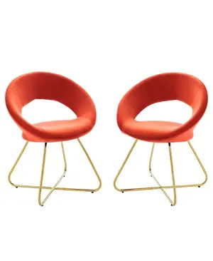 MODWAY Nouvelle Performance Velvet Dining Chair, Set Of 2 Gold Orange