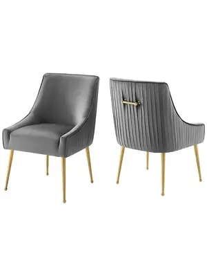 MODWAY Discern Pleated Back Upholstered Performance Velvet Dining Chair, Set Of 2 - Gray