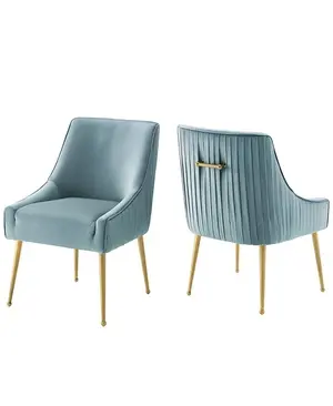 MODWAY Discern Pleated Back Upholstered Performance Velvet Dining Chair, Set Of 2 - Light Blue
