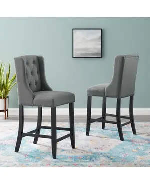 MODWAY Baronet Upholstered Fabric Counter Bar Stool, Set Of 2 - Gray