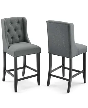 MODWAY Baronet Upholstered Fabric Counter Bar Stool, Set Of 2 - Gray
