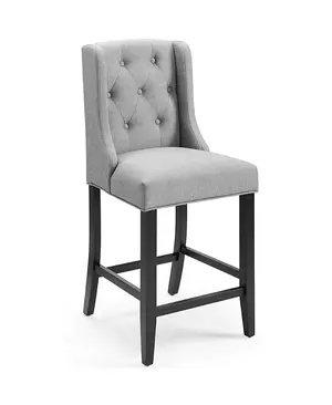 MODWAY Baronet Upholstered Fabric Counter Bar Stool, Set Of 2 - Light Gray