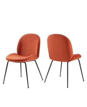 MODWAY Scoop Black Powder Coated Steel Leg Performance Velvet Dining Chairs, Set Of 2 Orange
