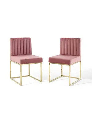 MODWAY Carriage Performance Velvet Dining Chair, Set Of 2 - Gold Dusty Rose