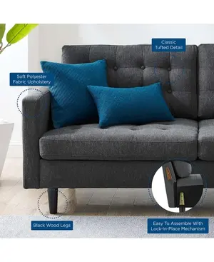 MODWAY Exalt Tufted Fabric Sofa - Charcoal