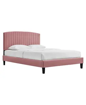 MODWAY Alessi Performance Velvet Platform Bed With Wood Legs - Dusty Rose