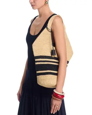 ANINE BING Leah Medium Striped Raffia Hobo Bag - Tan