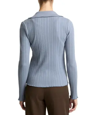 Vince Rib Knit Polo Cardigan Sweater - Azul