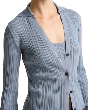 Vince Rib Knit Polo Cardigan Sweater - Azul