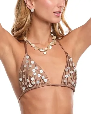CAPITTANA Eve Buttons Bikini Top - Lightbrown