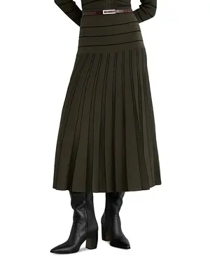 REISS Alice Pleated Skirt - Khaki Green