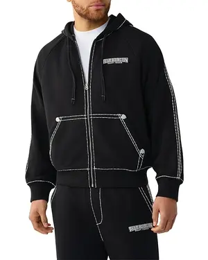 True Religion Super T Zip Up Logo Hoodie - Jet Black