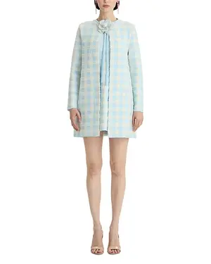 Oscar De La Renta Gingham Coat - Ice/white