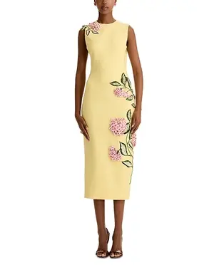 Oscar De La Renta Embroidered 3d Floral Dress - Butter