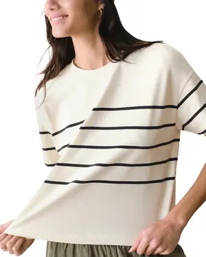 Marine Layer Luxe Sueded Crew Tee - Black/white