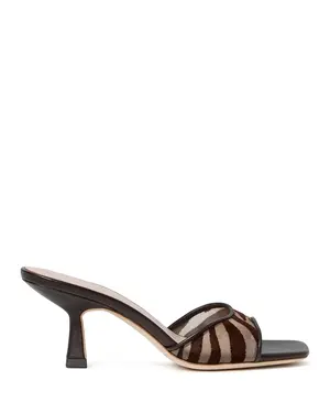 LOEFFLER RANDALL Zebra Print Mesh Fabric Mid-heel Sandals