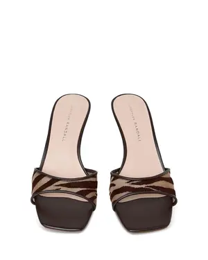 LOEFFLER RANDALL Zebra Print Mesh Fabric Mid-heel Sandals