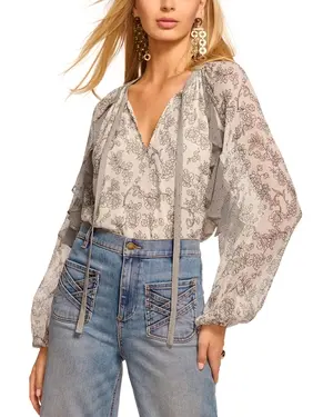 Ramy Brook Emily Floral Silk Top - Bone/black