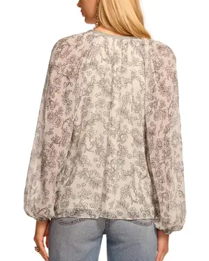 Ramy Brook Emily Floral Silk Top - Bone/black