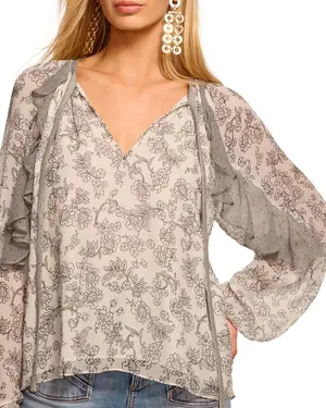 Ramy Brook Emily Floral Silk Top - Bone/black